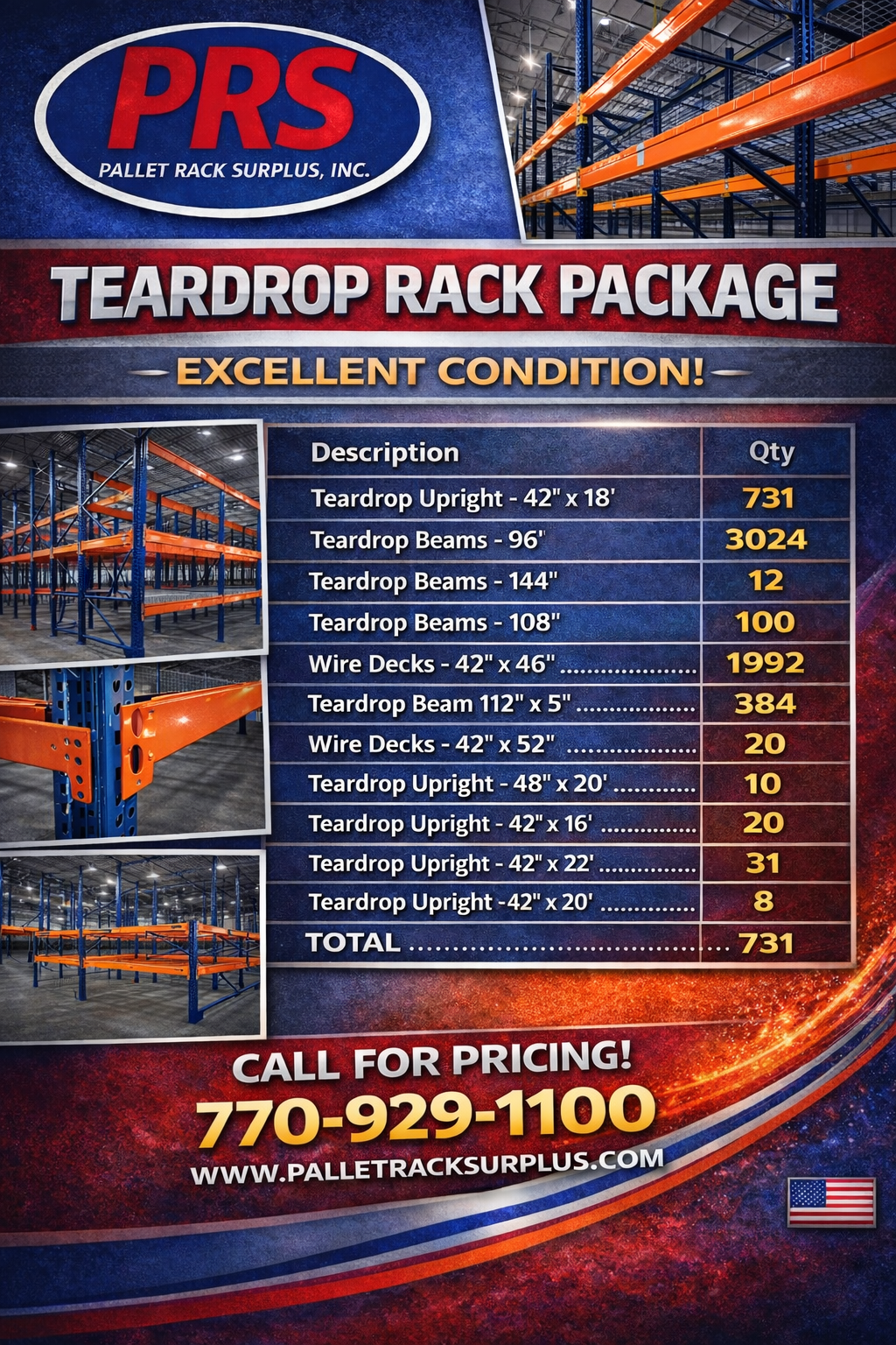 800+ Sections Incoming Teardrop Pallet Rack Package 42" x 18' — Pallet ...